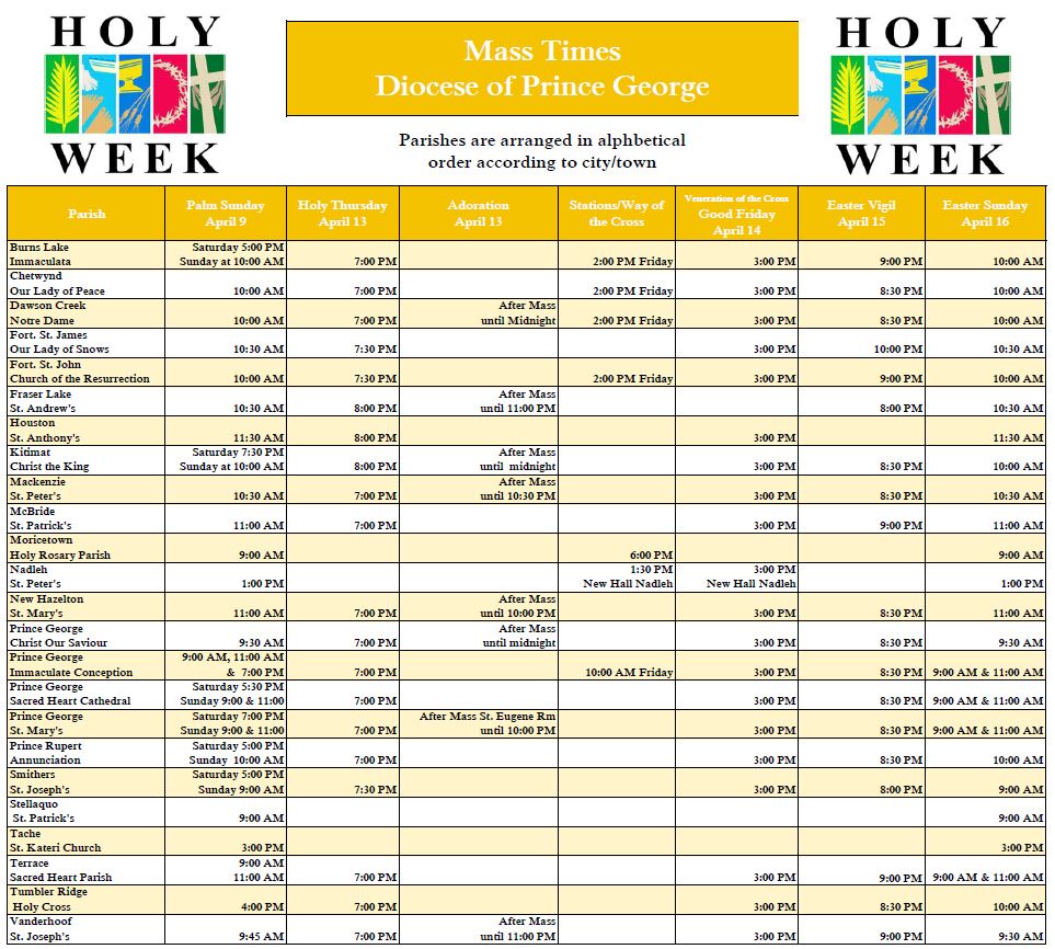 2017 Holy Week Mass Times 2 - The Roman Catholic Diocese Of Prince George